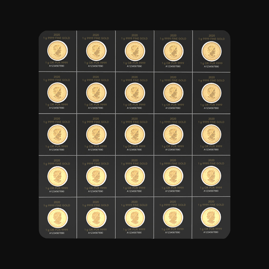 25 x 1 gram Canadian MapleGram Gold Coins - Zelta monētas un stieņi